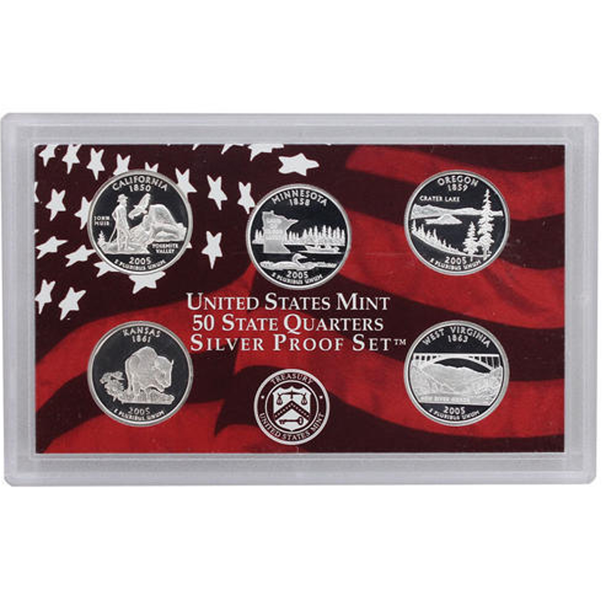 2005 US Mint Silver Proof set 90% state Quarters Kennedy - (OGP) 11 ...